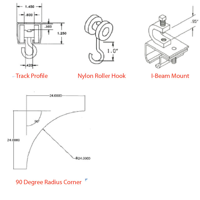 Industrial Curtain Track Hardware - Track, Rollers, End Stops, Univers